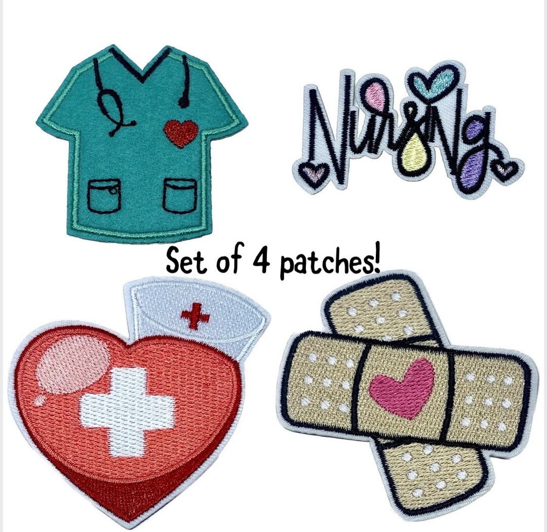 Nursing Patch Set of 4, RN NP Nurse, Scrubs Bandage Heart Kawaii Iron on Patches - Etsy