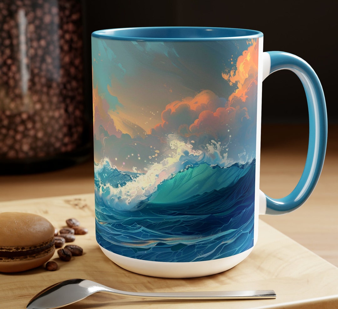 Beautiful Ocean Wave Coffee Mug, Summer Themed Mug, Ocean Sunset ...