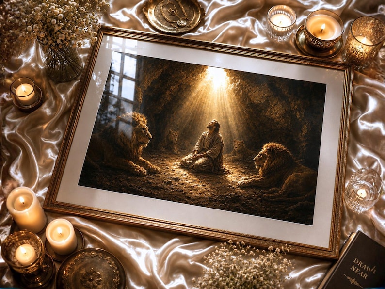 Daniel in the Lions' Den Wall Art Print, Christian Wall Decor, Bible ...
