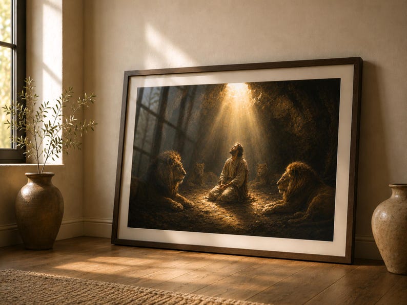 Daniel in the Lions' Den Wall Art Print, Christian Wall Decor, Bible ...
