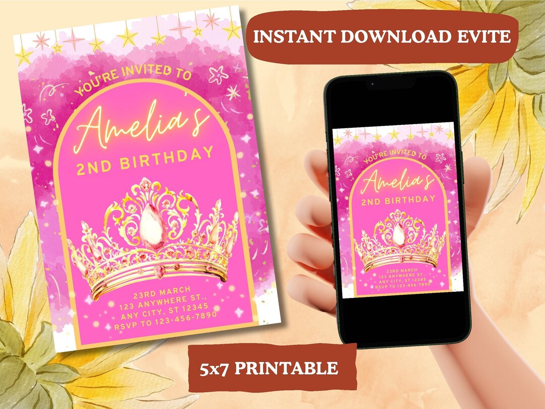 Princess Crown Birthday Invitation: Elegant Party Invite (digital ...