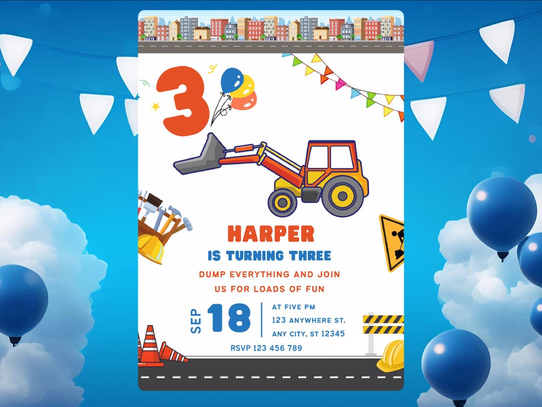 Editable Construction Truck Invitation, Modern Boys Dump Truck Party ...
