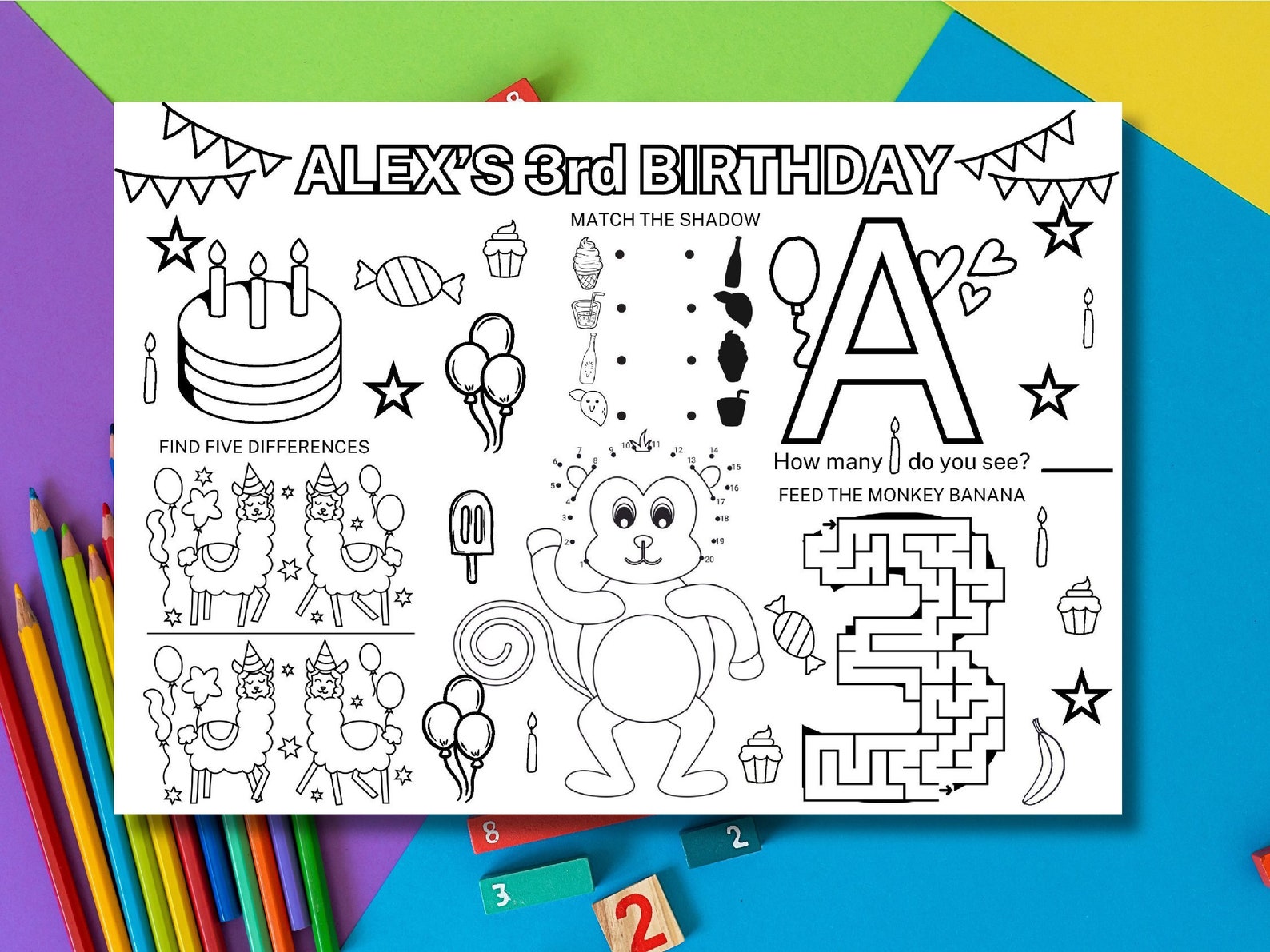 Custom Birthday Placemat - Kids’ Party Coloring Activity Sheet ...