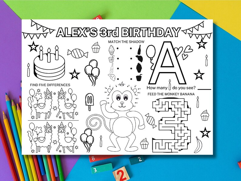 Custom Birthday Placemat - Kids’ Party Coloring Activity Sheet ...