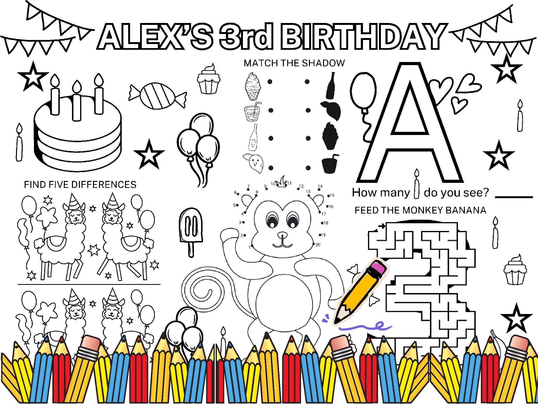 Custom Birthday Placemat - Kids’ Party Coloring Activity Sheet ...