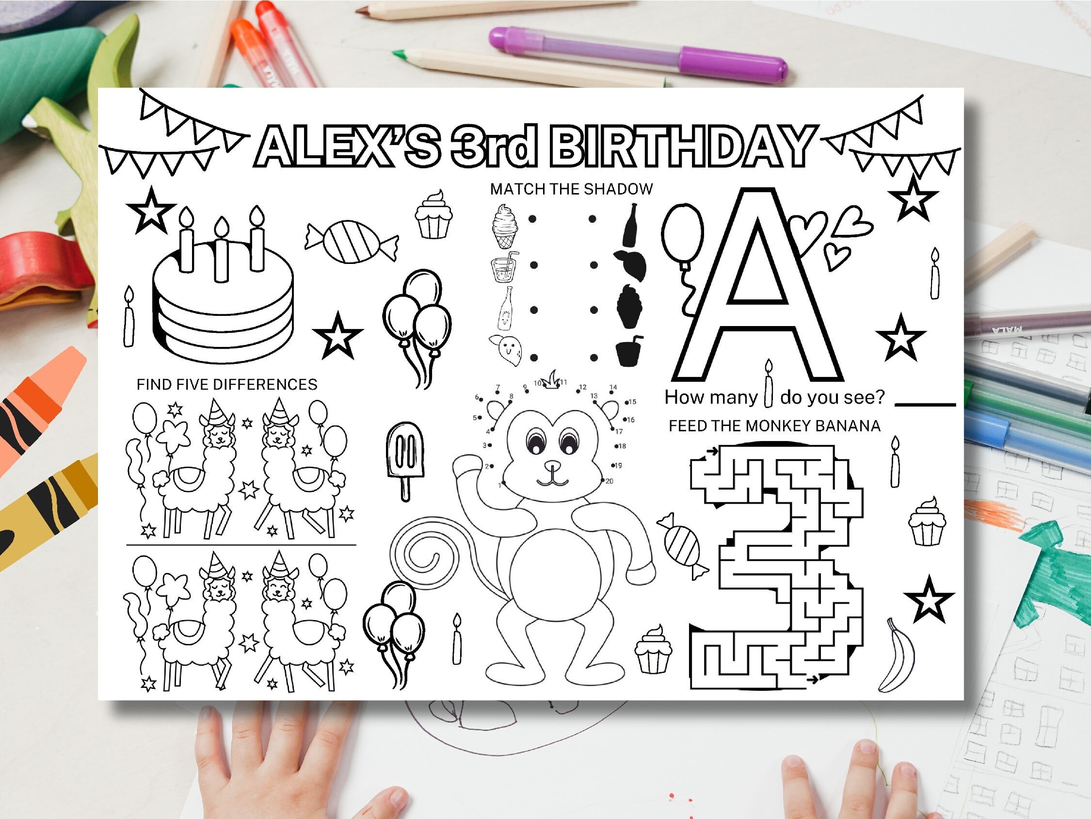 Custom Birthday Placemat - Kids’ Party Coloring Activity Sheet ...