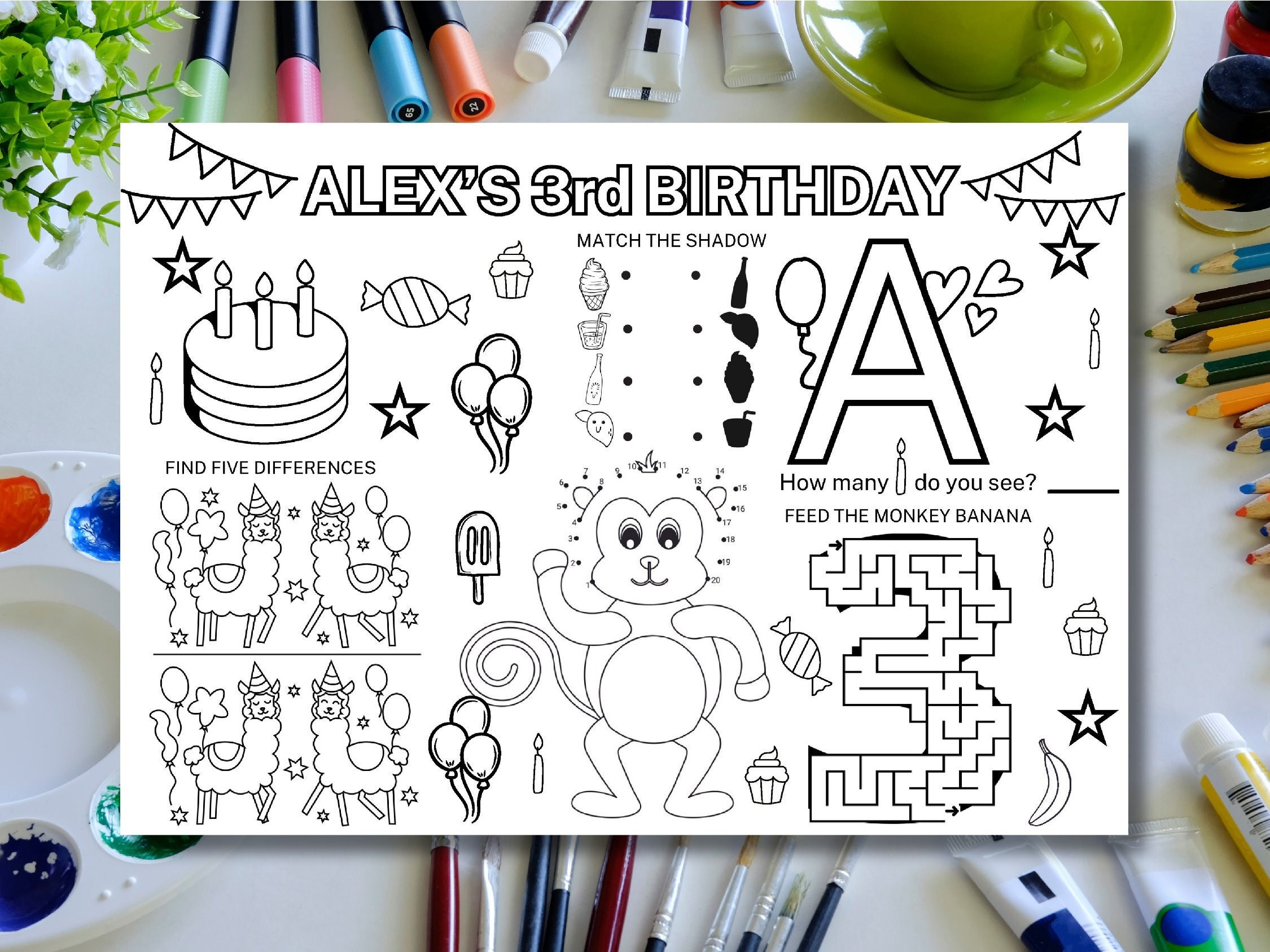 Custom Birthday Placemat - Kids’ Party Coloring Activity Sheet ...