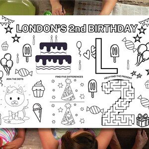 Editable Birthday Party Activity Placemat: Custom Coloring Sheet (PDF ...