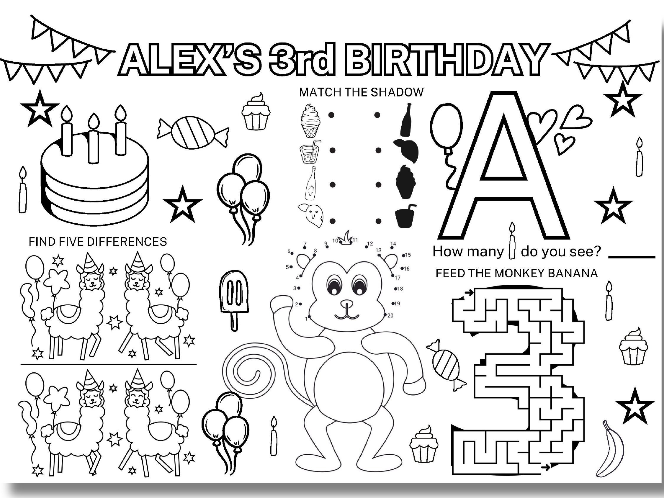 Custom Birthday Placemat - Kids’ Party Coloring Activity Sheet ...