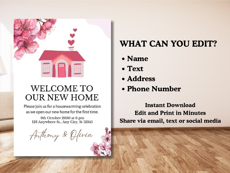 Floral Blossom New Home Party Invitation, Housewarming Invite, Custom ...