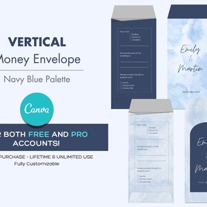 Vertical Money Envelope Canva Template Navy Blue Palette - Etsy