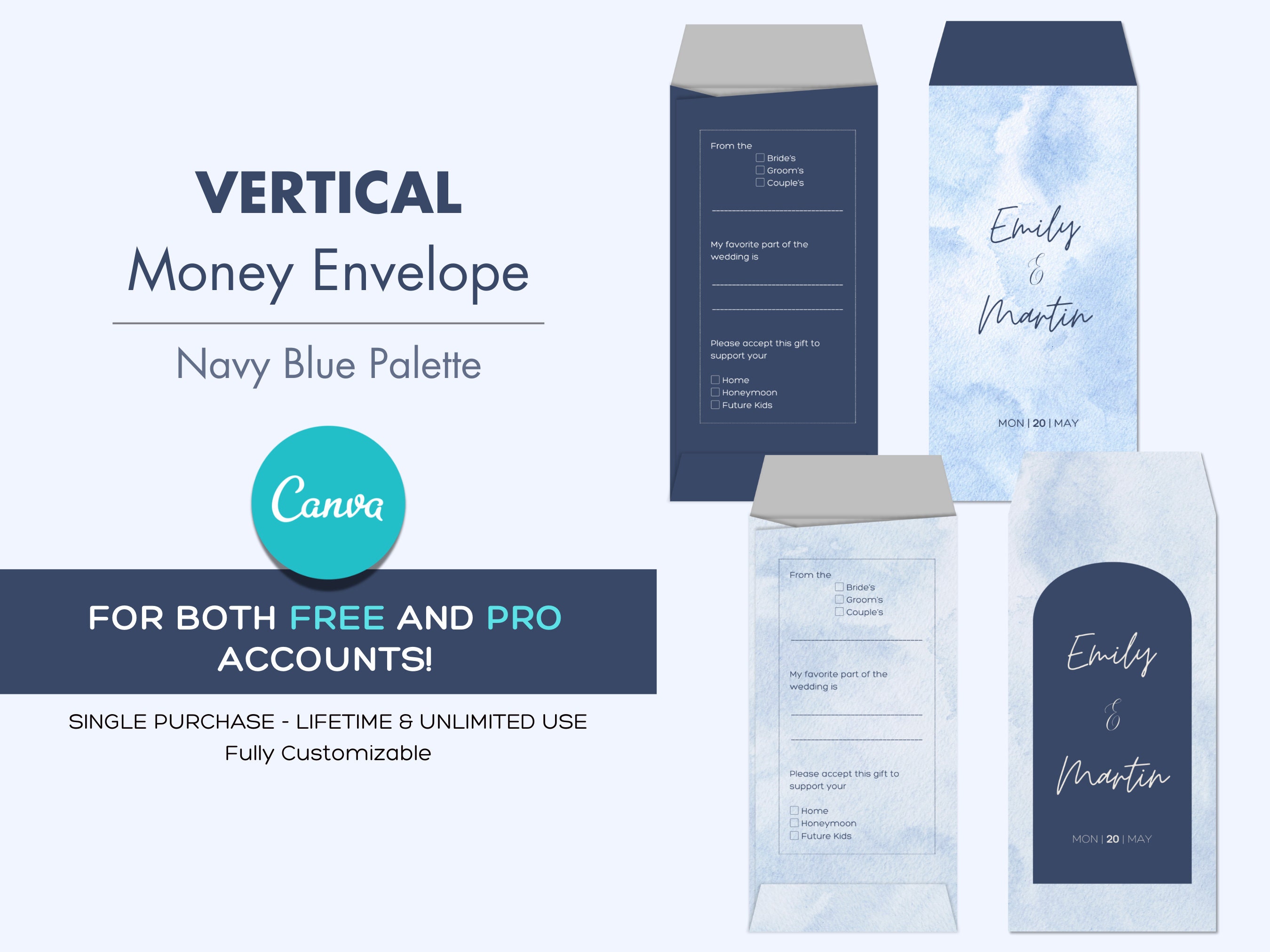 Vertical Money Envelope Canva Template Navy Blue Palette - Etsy