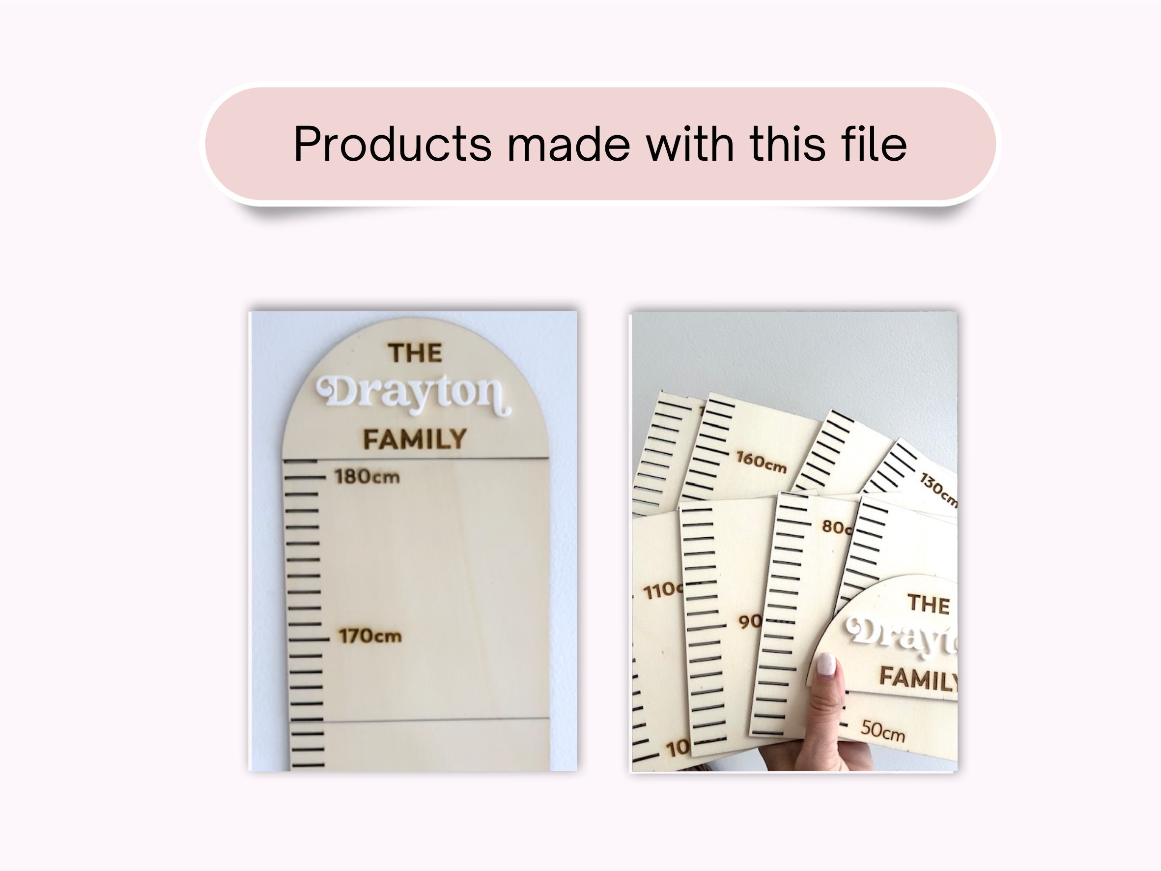 Kids Growth Chart Height Ruler 180cm SVG Custom "the Family" Squares ...