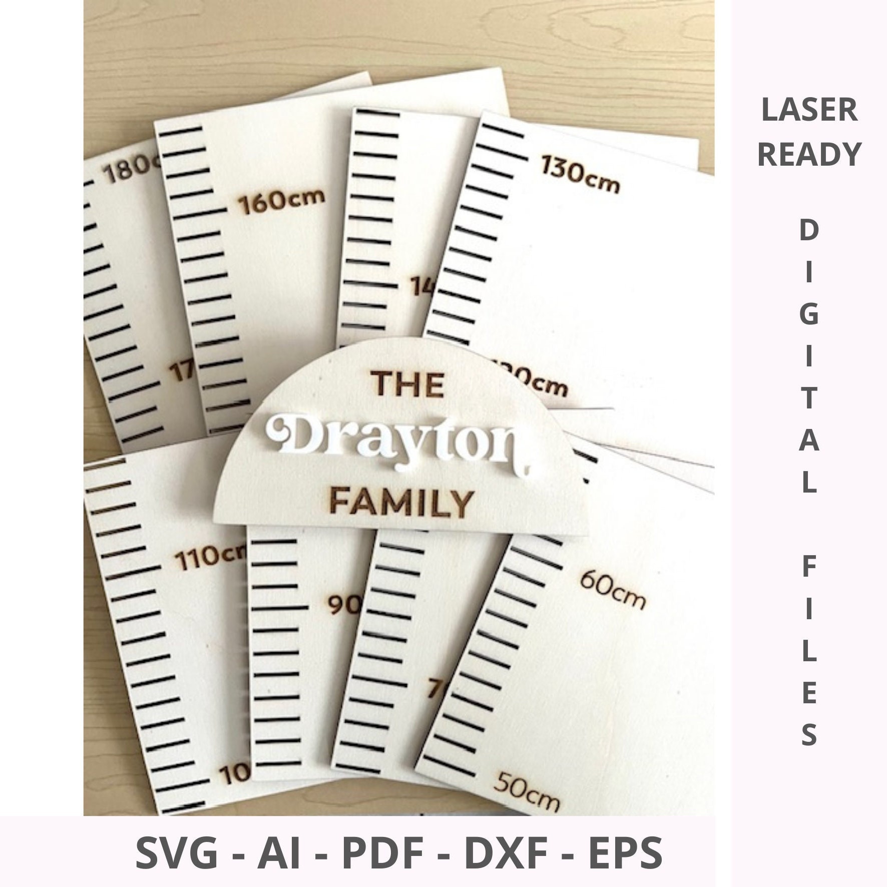 Kids Growth Chart Height Ruler 180cm SVG Custom "the Family" Squares ...