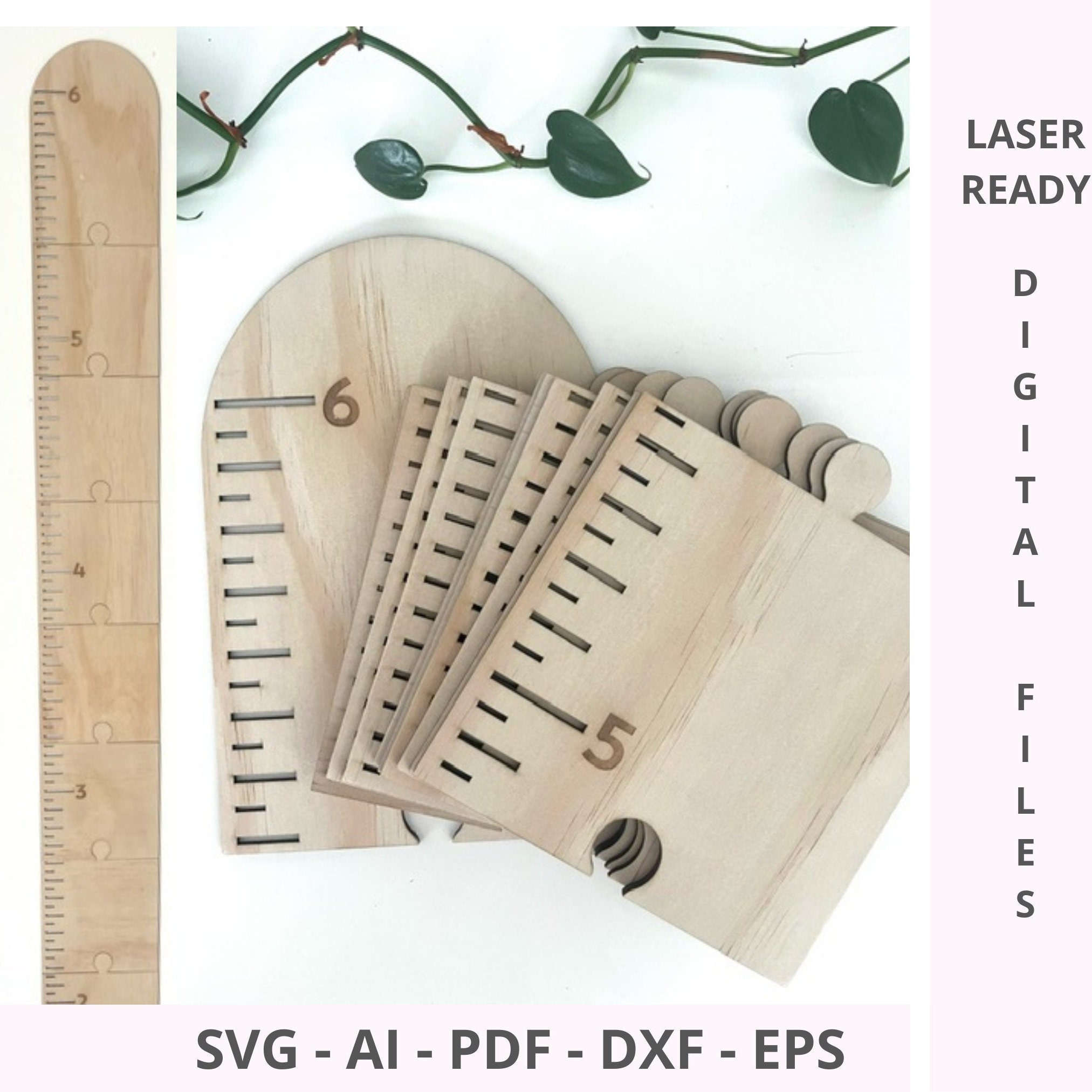 Growth Chart 6 Foot Height Ruler Bundle SVG Puzzle Piece Squares Inches ...