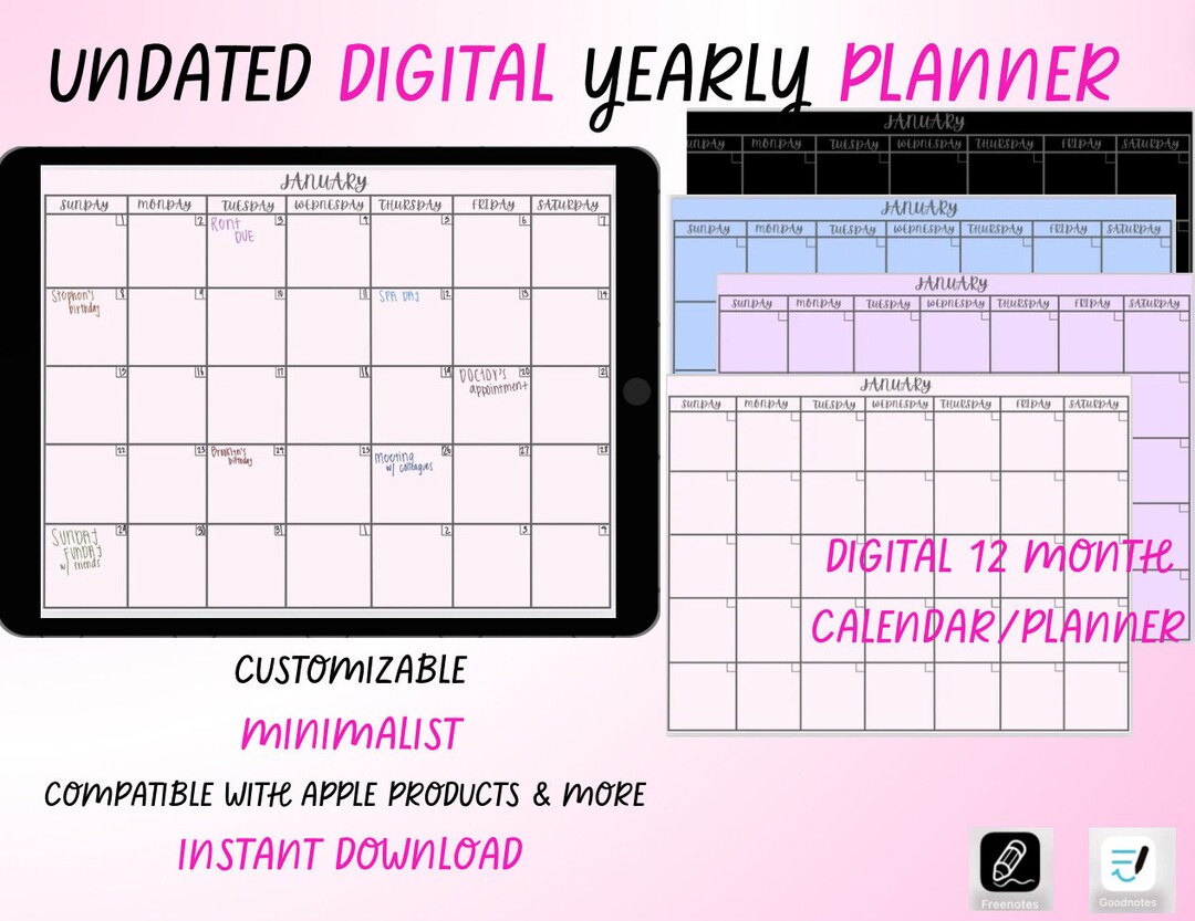 Customizable Digital Planner: Undated Yearly Calendar (digital Download ...