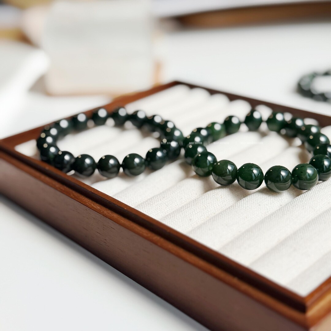 Natural Deep Forest Green Jade Stone Bracelet 11.8-12mm | Dark Green ...