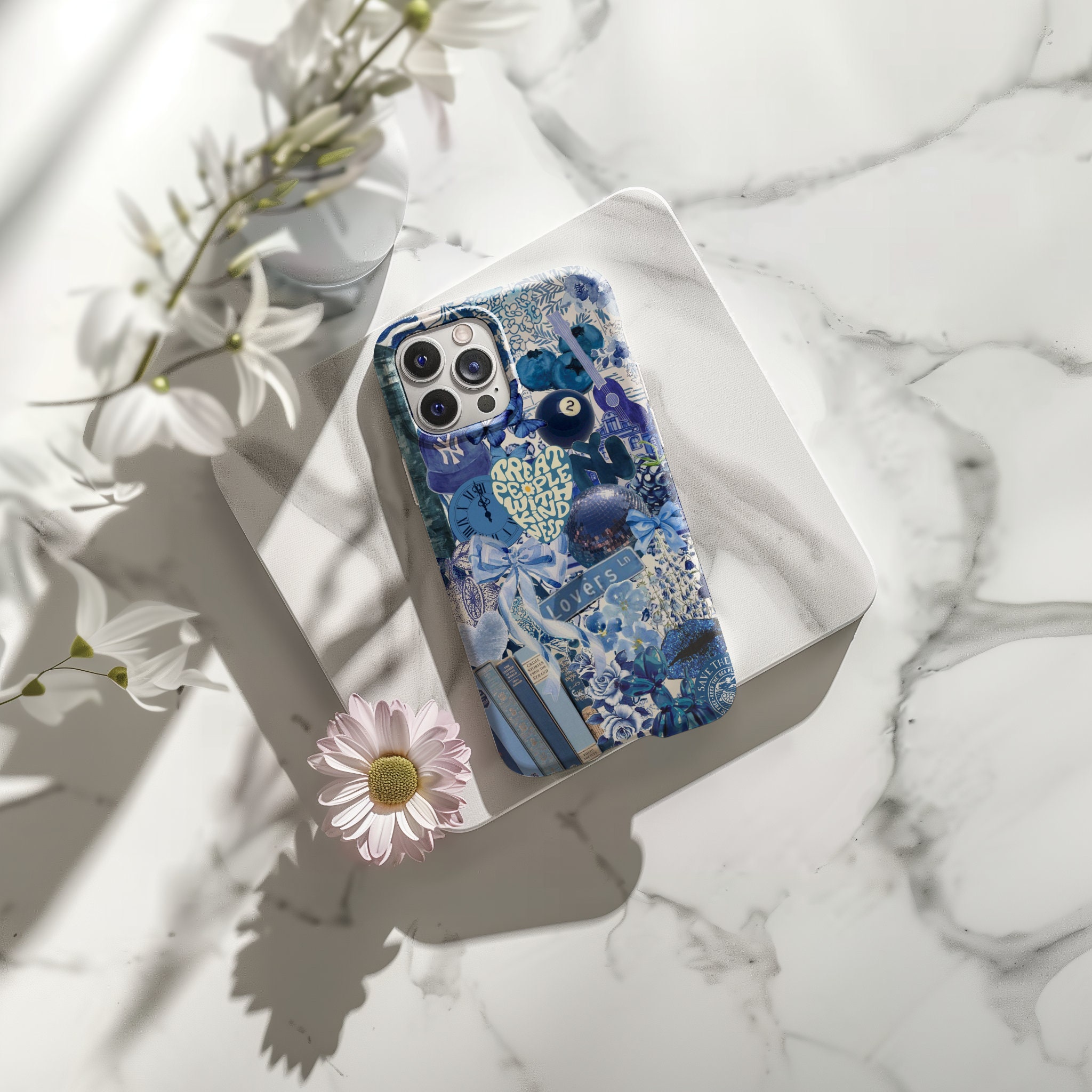 Blue Collage Phone Case Coquette Aesthetic Preppy Style Phone Case Cute ...