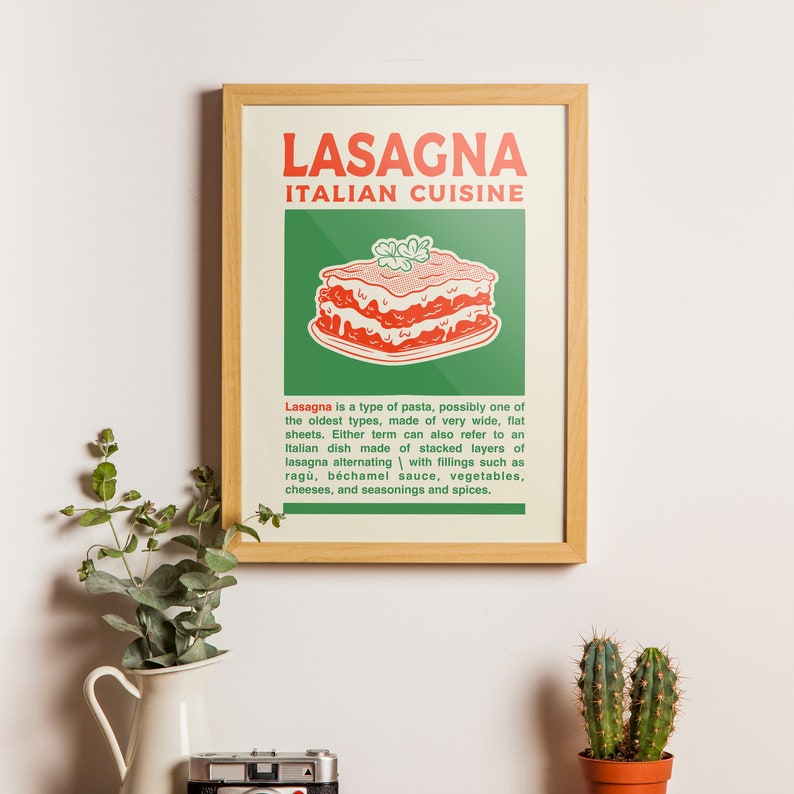 Italian Culture Food Lasagna Wall Art Authentic Vintage - Etsy