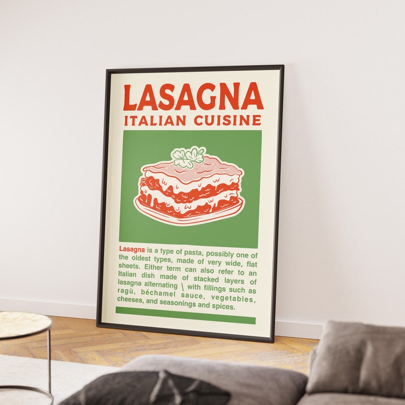 Italian Culture Food Lasagna Wall Art Authentic Vintage - Etsy