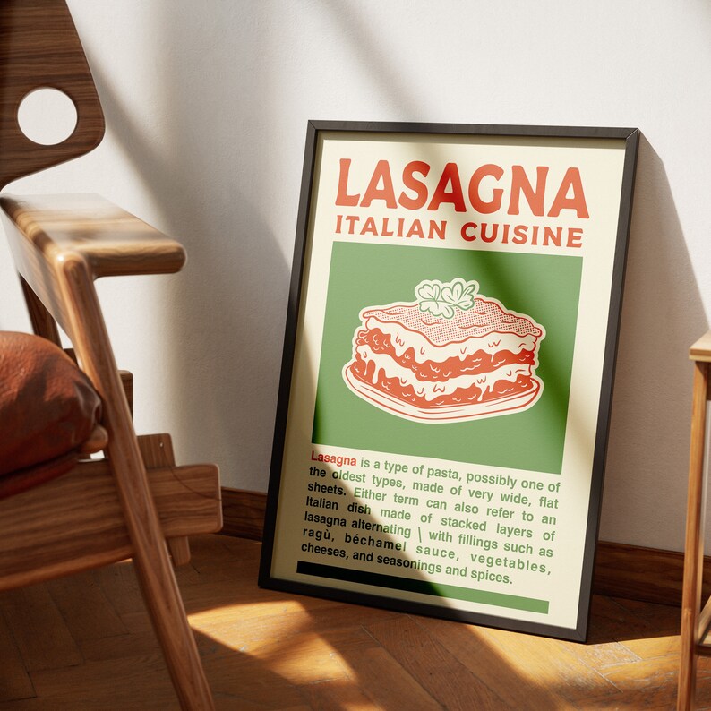 Italian Culture Food Lasagna Wall Art Authentic Vintage - Etsy