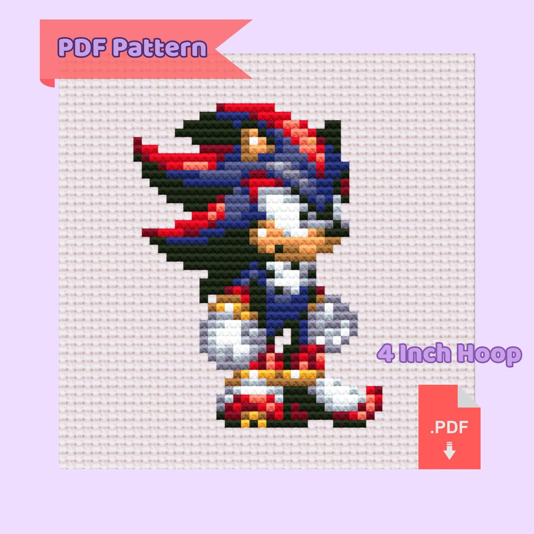 Shadow Sonic the Hedgehog Cross Stitch Pattern Cute Small 4 Inch Hoop Beginner Cross Stitch PDF ...