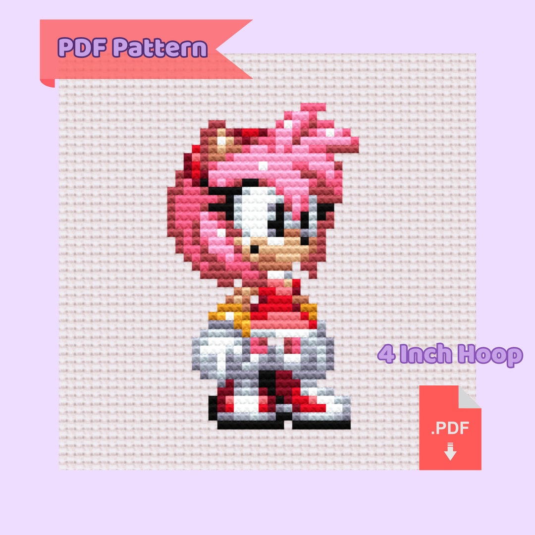 Amy Sonic the Hedgehog Cross Stitch Pattern Cute Small 4 Inch Hoop ...