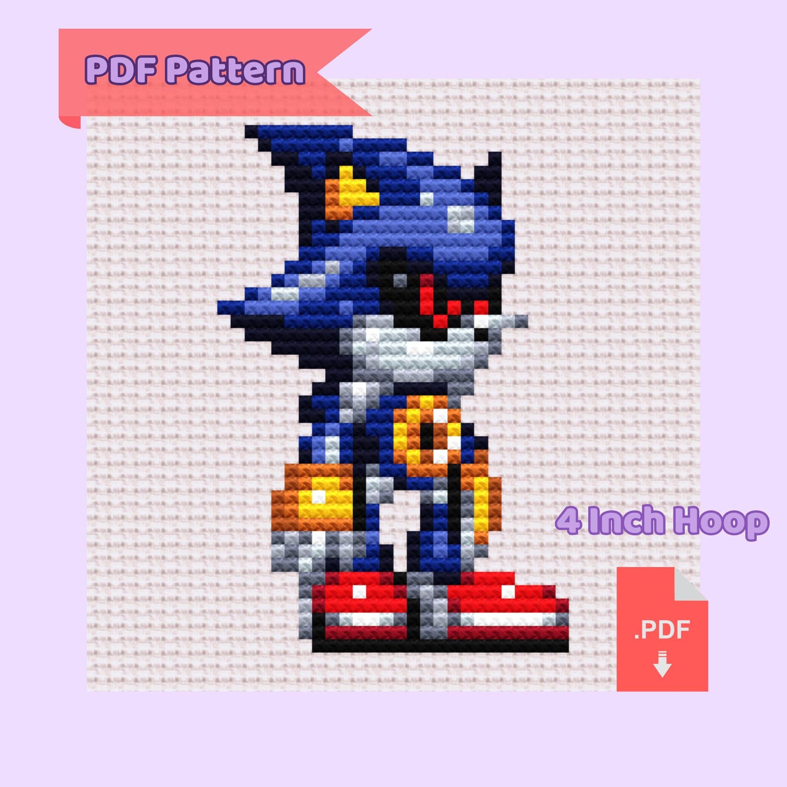 Metal Sonic Sonic the Hedgehog Cross Stitch Pattern Cute Small 4 Inch ...