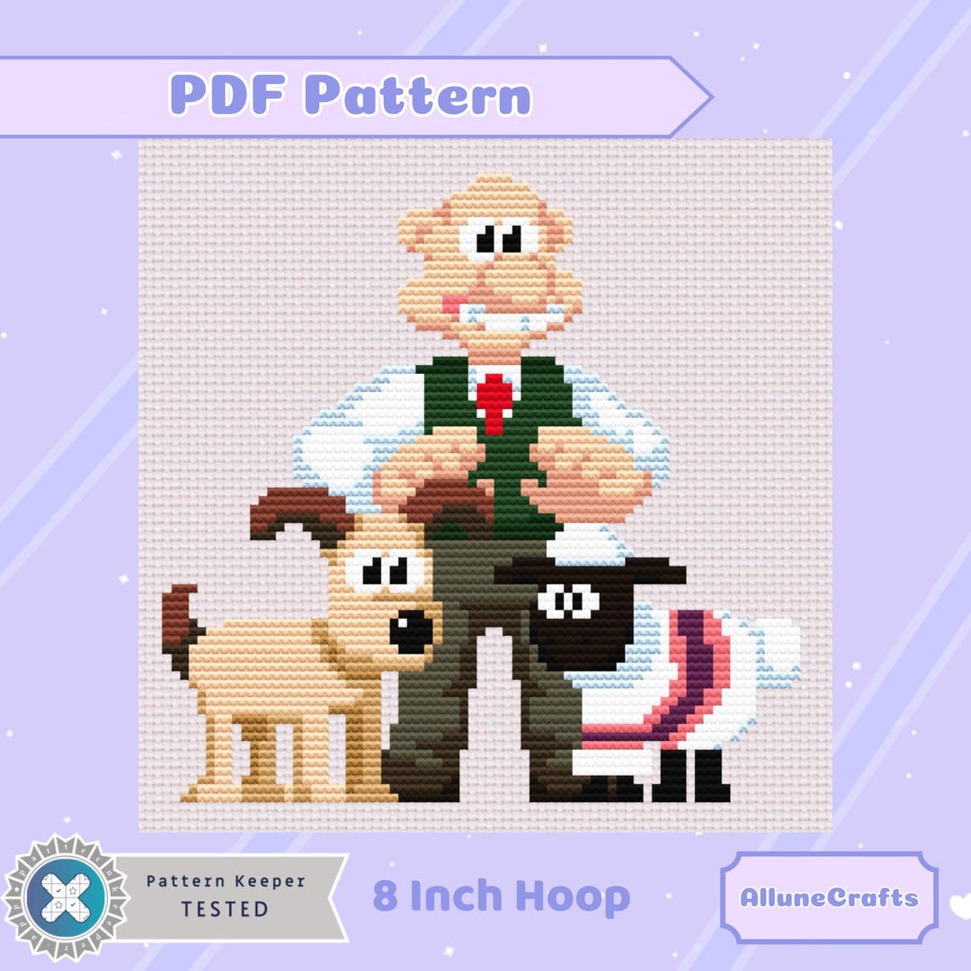 Wallace & Gromit Cross Stitch | Large | 8 Inch Hoop | Beginner | PDF ...