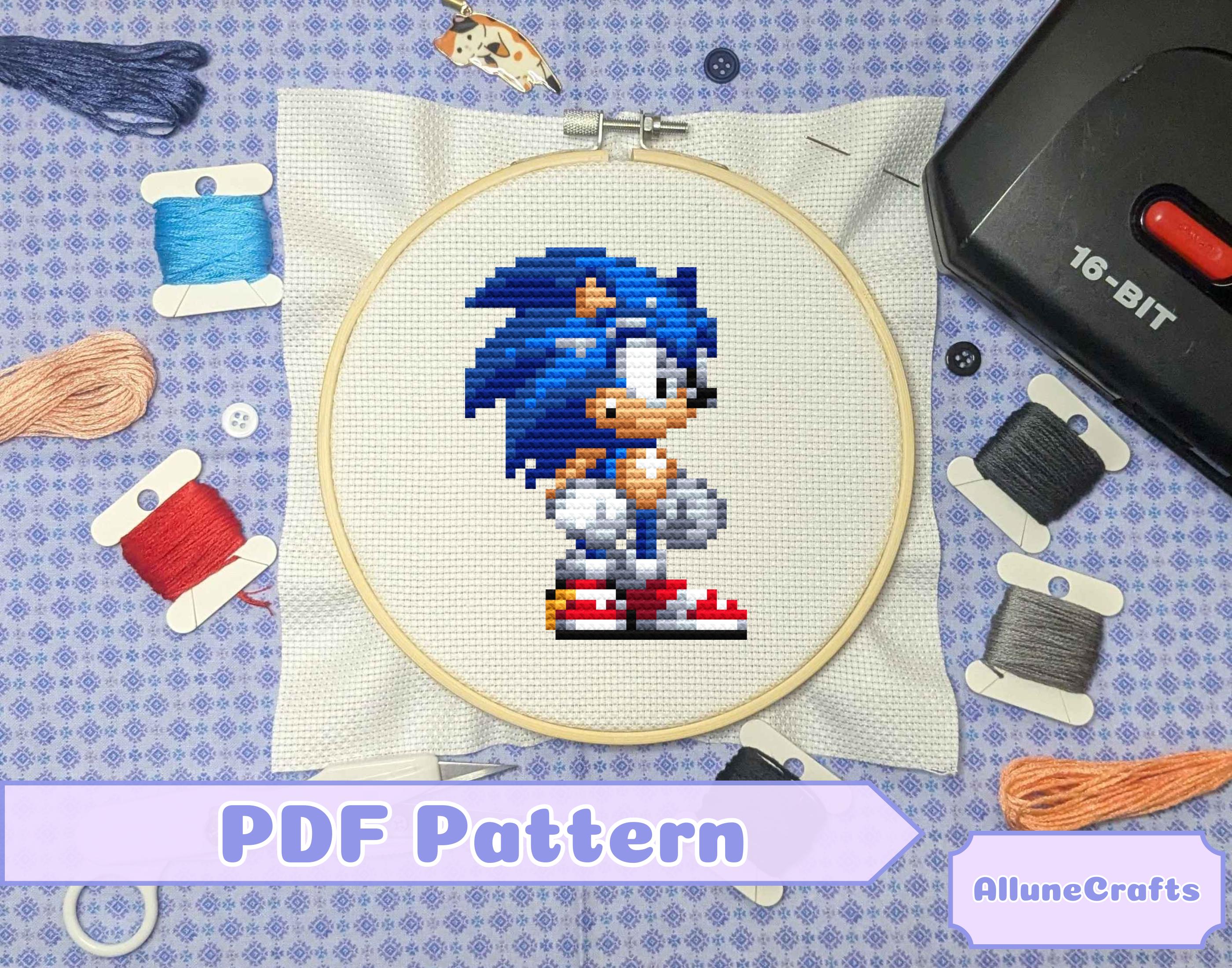 Sonic the Hedgehog Var. B Cross Stitch Pattern Cute Small 4 Inch Hoop ...