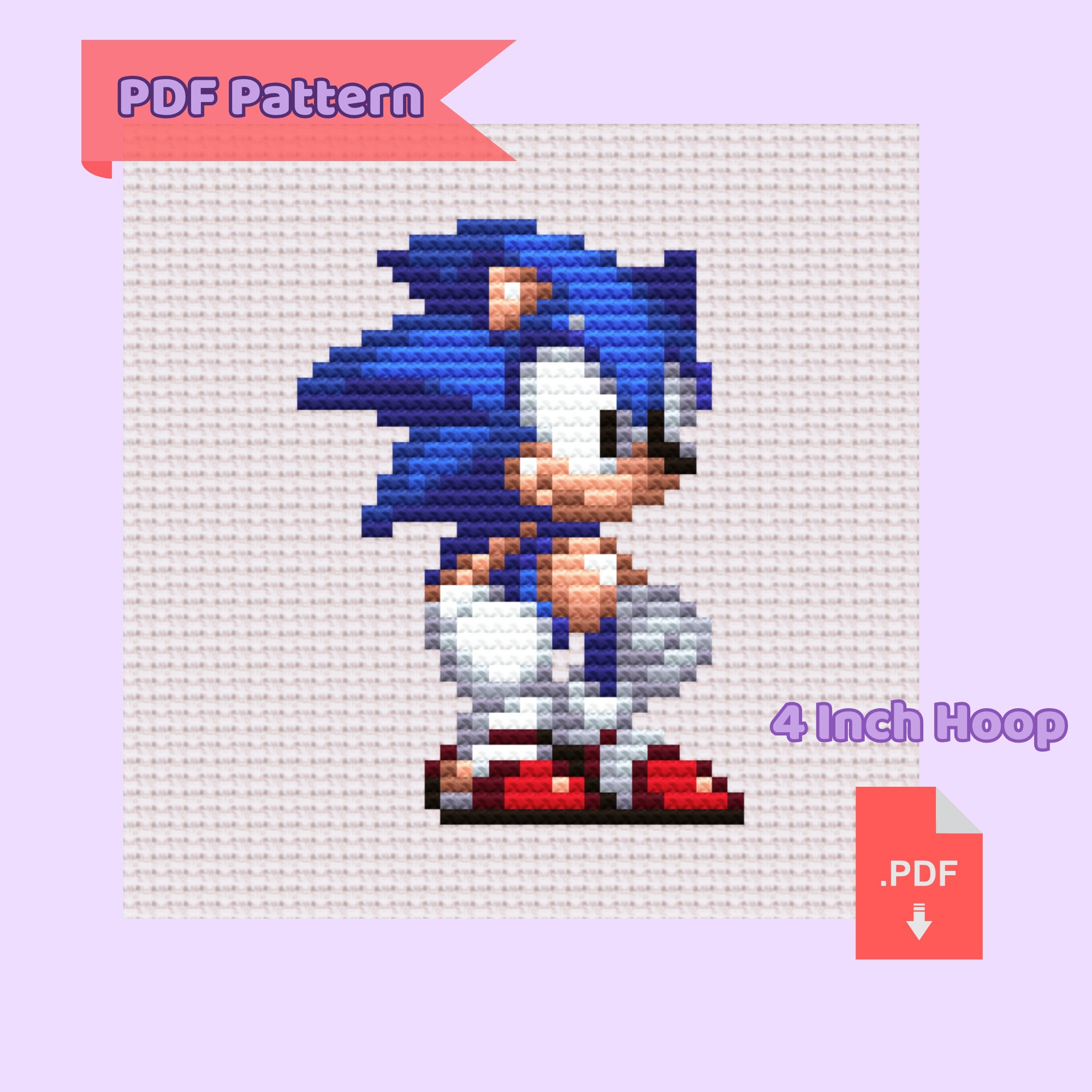 Sonic the Hedgehog Cross Stitch Pattern Cute Small 4 Inch Hoop Beginner Cross Stitch PDF Pattern ...