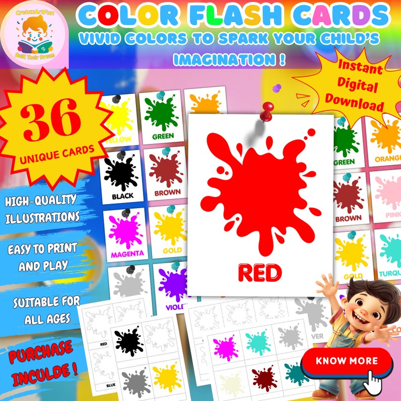 Printable Montessori Flash Card, 36 Colors Flash Card & Practice Sheet ...