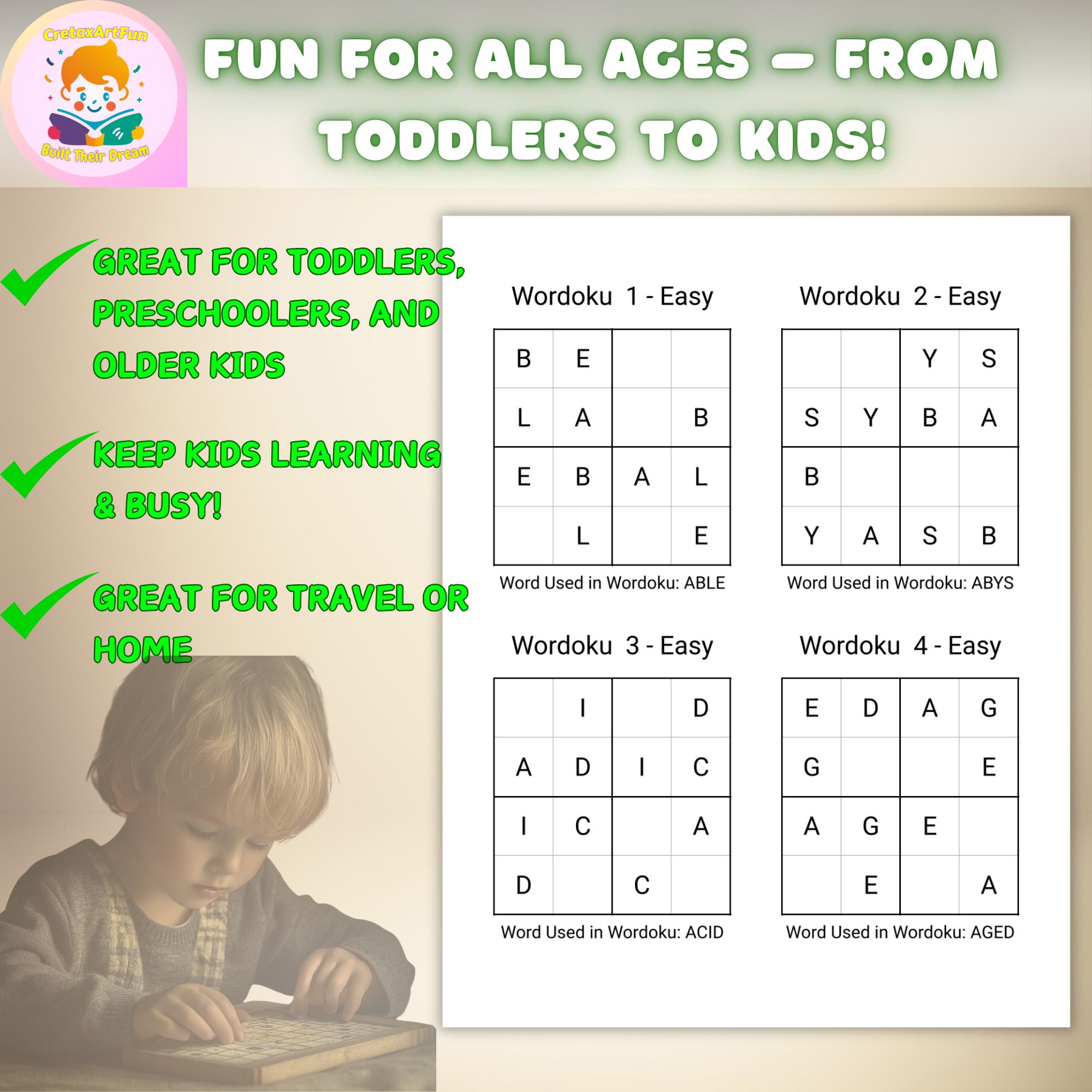 Printable Wordoku 4x4 for Kid | 1500 Puzzles With Solutions | Easy ...