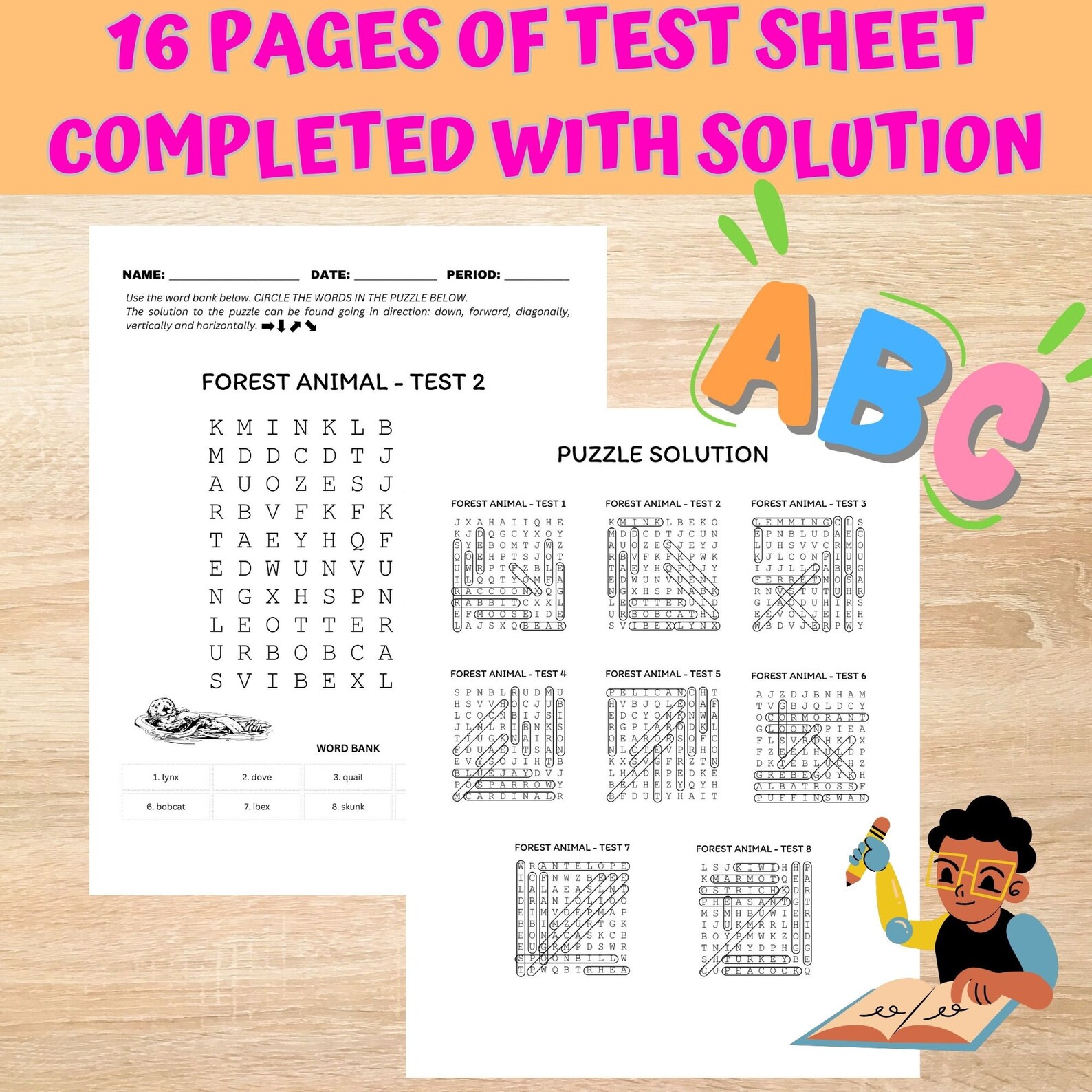 Forest Animal Word Search Puzzle | Preschool and Kid Learning Fun ...