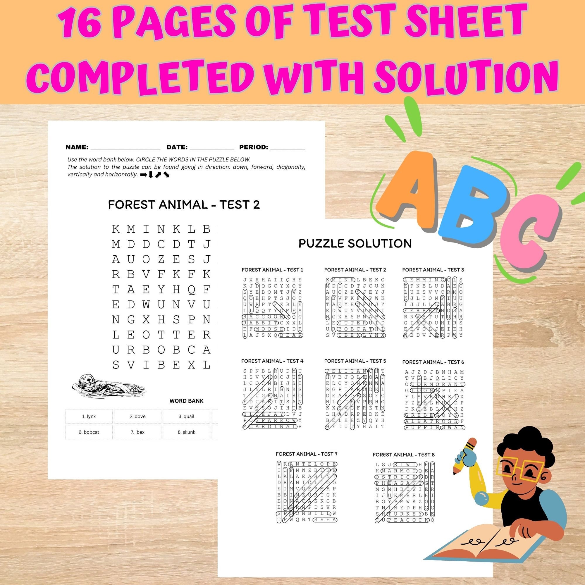 Forest Animal Word Search Puzzle | Preschool and Kid Learning Fun ...