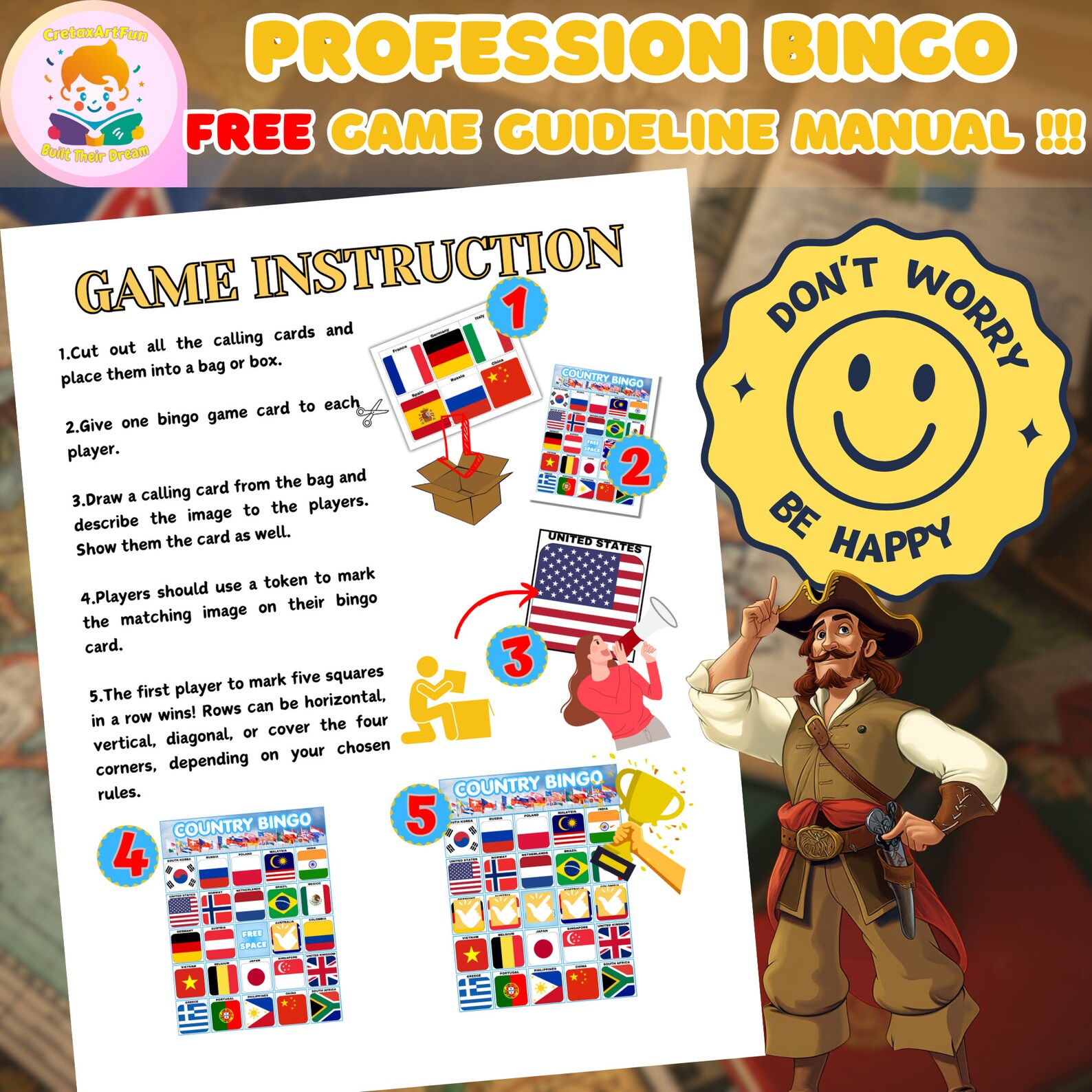Printable Country Flags Bingo Game, 40 Unique Bingo, Educational Game ...