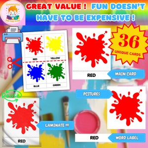 Printable Montessori Flash Card, 36 Colors Flash Card & Practice Sheet ...