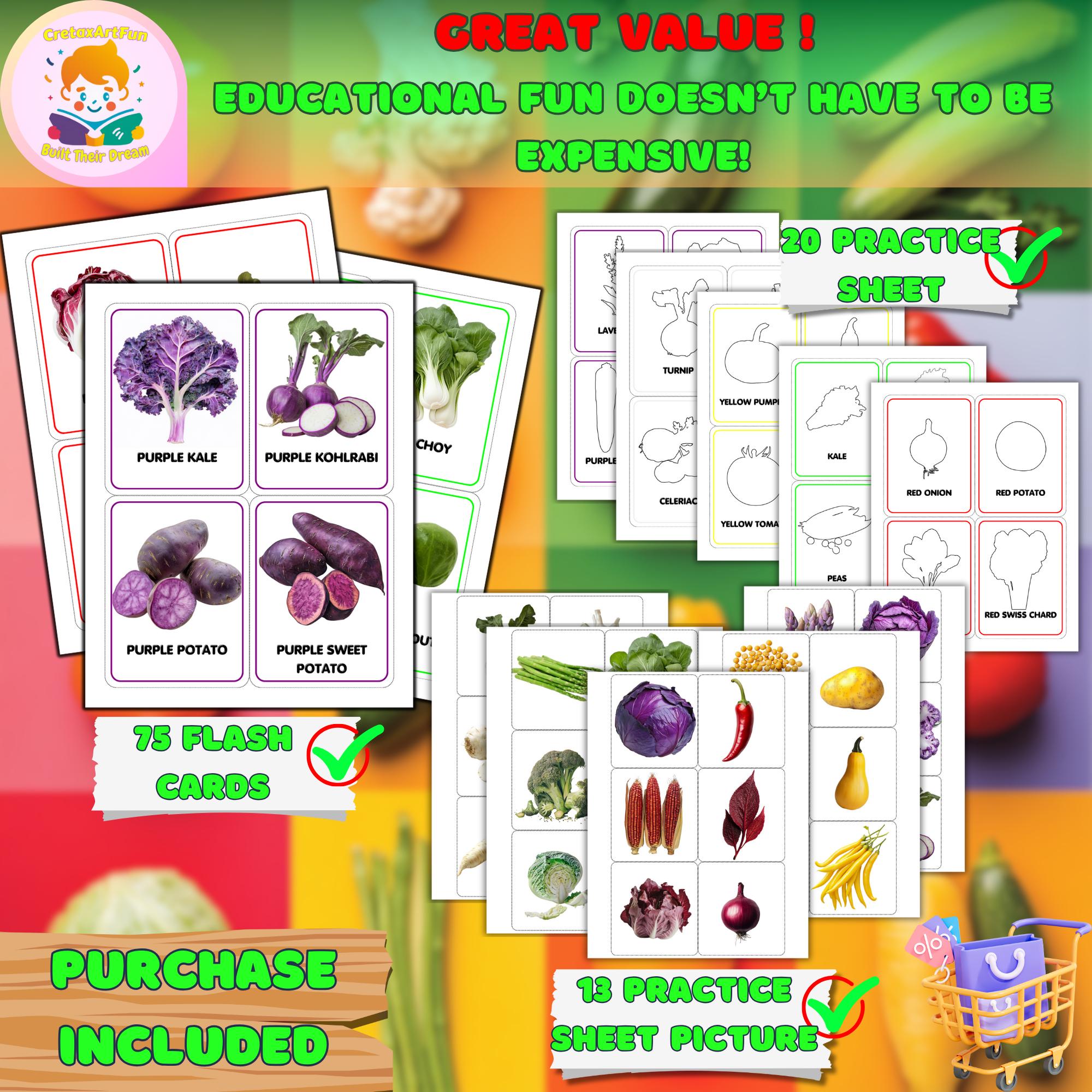 Printable Montessori Flash Card, 75 Vegetable Flash Card & Practice ...