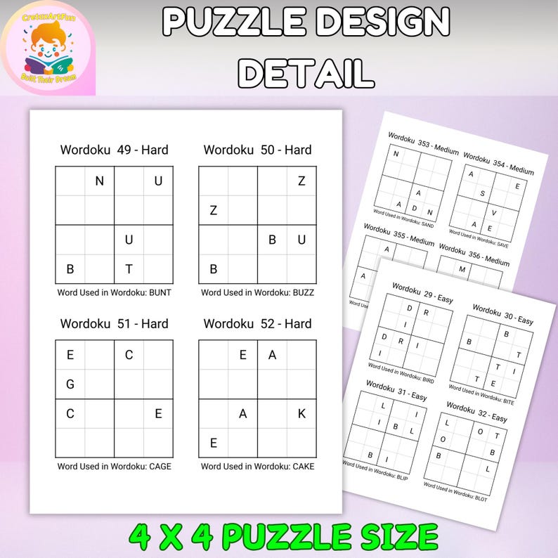 Printable Wordoku 4x4 for Adult, 1500 Puzzle With Solution, Easy ...