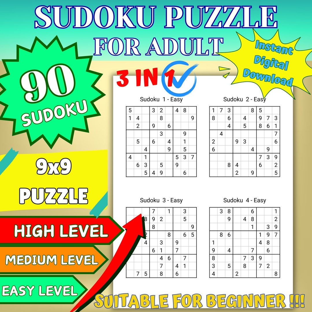 90 Challenging 9x9 Sudoku Puzzles for Adults | Easy, Medium, Hard Level ...