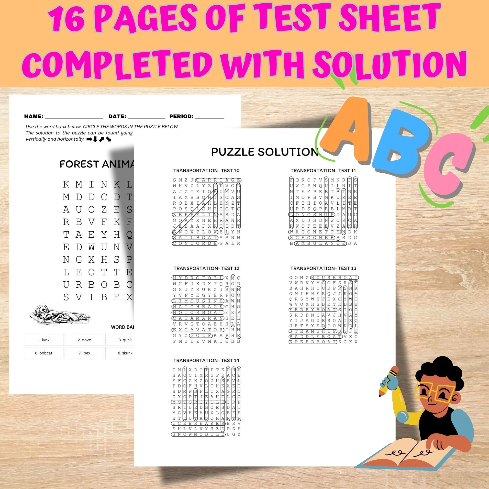 Transportation Word Search Puzzle | Page Design for Kid Ages 3-8 | 130 ...