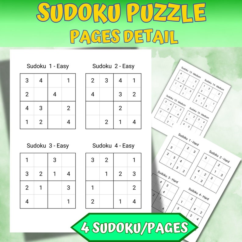 240 4x4 Sudoku Puzzles for Kid | Easy, Medium, Hard Level | Educational ...