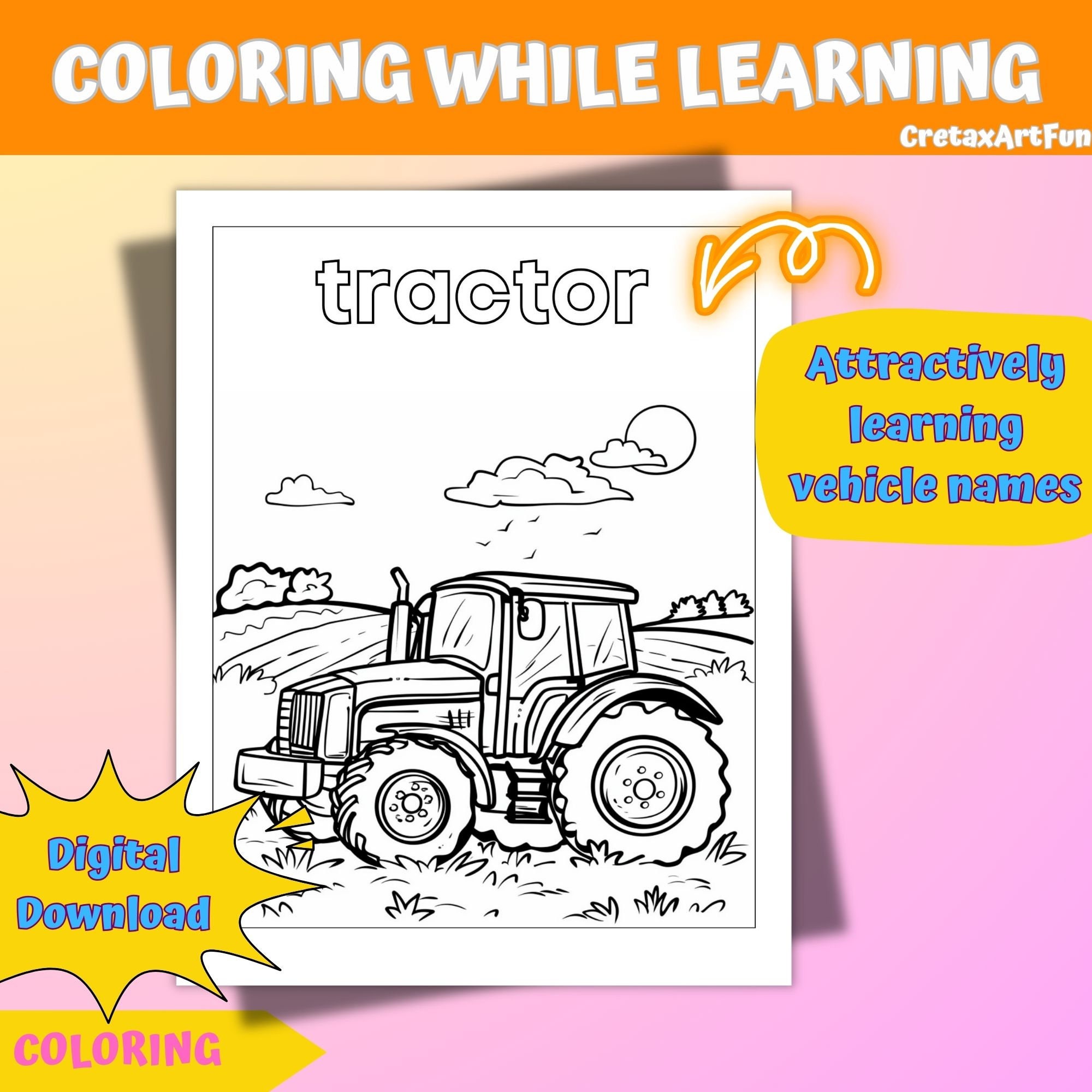 Cute Vehicle Coloring Sheets Educational Activity for Toddlers and ...
