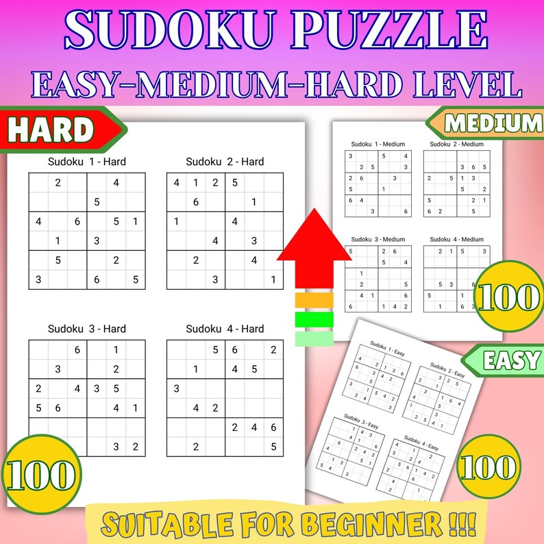300 Printable 6x6 Sudoku Puzzles for Adults | Easy, Medium, Hard Level ...