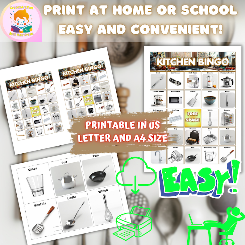 Printable Kitchen Bingo Game, 35 Unique Cards, Educational Cooking ...