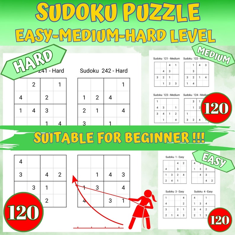 360 4x4 Sudoku Puzzles for Kid Easy, Medium, Hard Level Educational ...