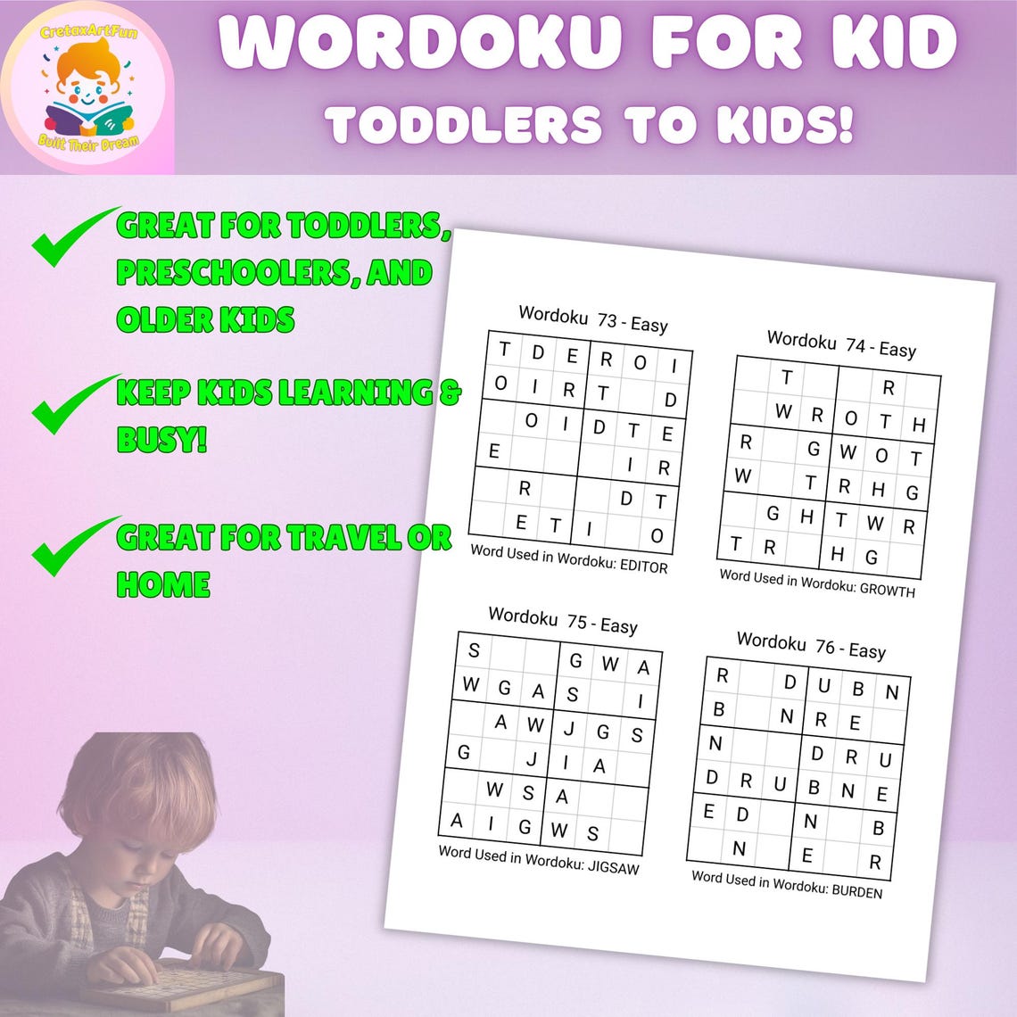 Printable Wordoku 6x6 for Kid, 1500 Puzzle With Solution, Easy, Medium ...