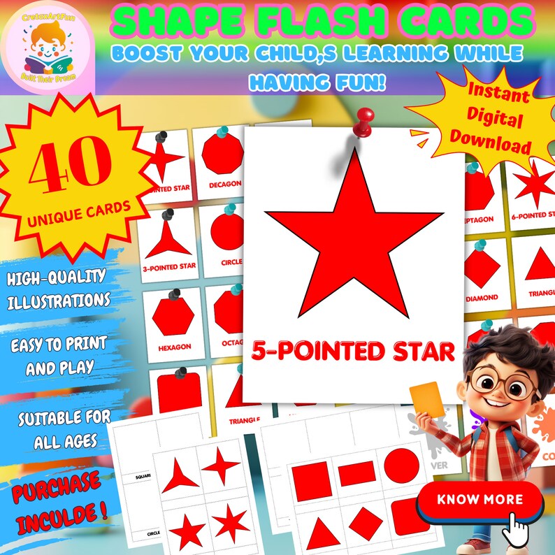 Printable Montessori Flash Card, 40 Shape Learning Card & Practice ...