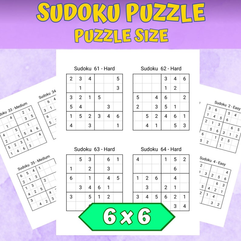 Printable Sudoku 6x6 for Kids | 90 Puzzles With Solutions | Easy ...