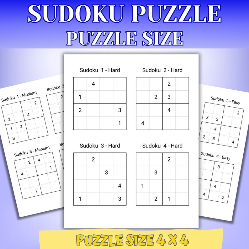 300 Sudoku Puzzles 4x4 for Adult Easy, Medium, Hard Level Brain ...